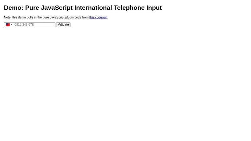 Demo: Pure JavaScript intl-tel-input