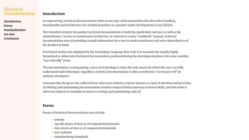 Technical Documentation web page