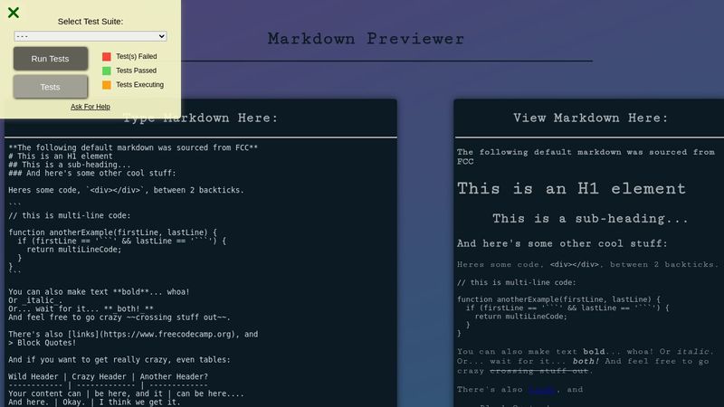 FreeCodeCamp Project: Markdown Previewer