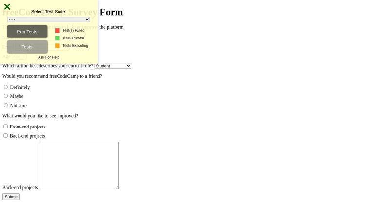 build a survey form - Responsive Web Design - freeCodeCamp