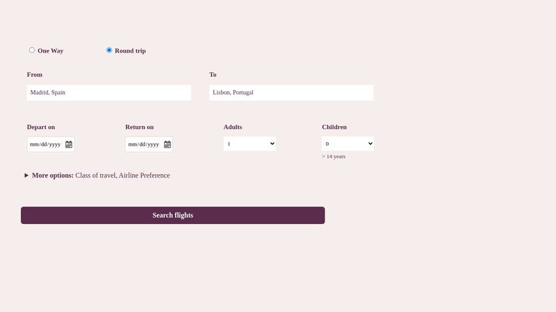 Flight Booking Form with CSS (table)