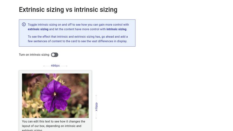 CodePen Home Learn CSS - Extrinsic sizing vs intrinsic sizing