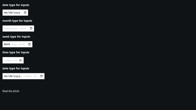 All Date Time Inputs HTML5