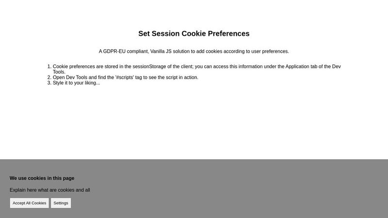 Vanilla JS GDPR-EU Banner [Set Session Cookie Preferences]