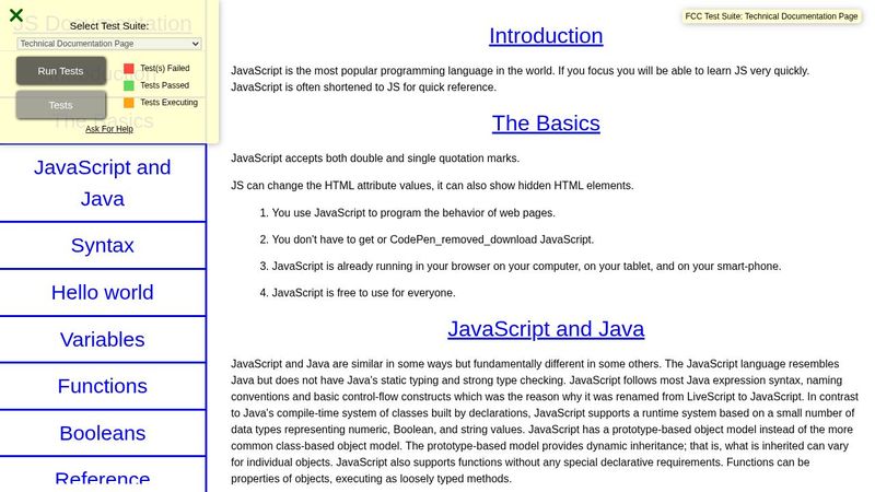 JS Technical Documentation Page