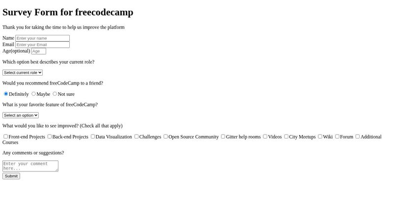 Survey form for freecodecamp project
