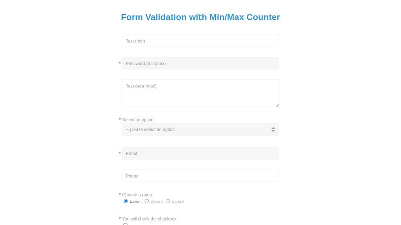 Form Validation with Min/Max Counter