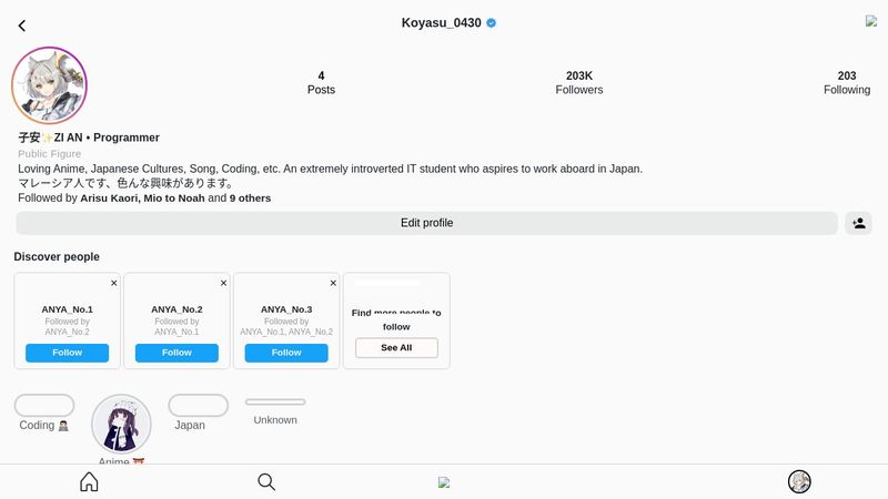 Simple Instagram User Profile UI Clone