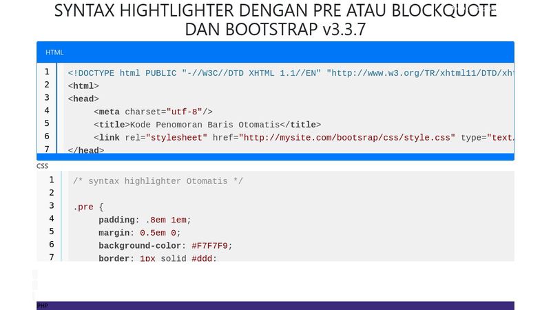 Syntax Hightlighter With Boostrap and Blockquote or PRE