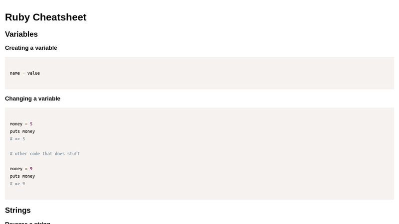 Ruby Cheatsheet Starter