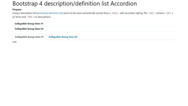 Bootstrap 4 description/definition list Accordion