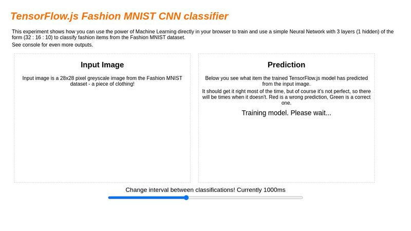 TensorFlow.js Convolutional Neural Network Fashion MNIST classifier