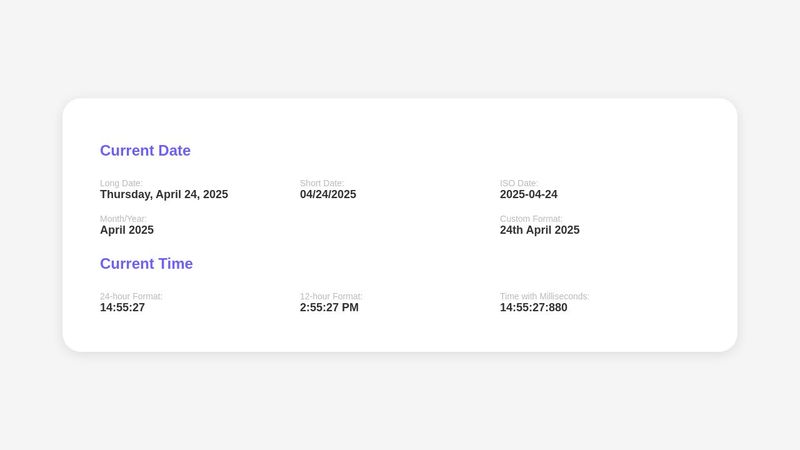 Current Date and Time Javascript, jQuery
