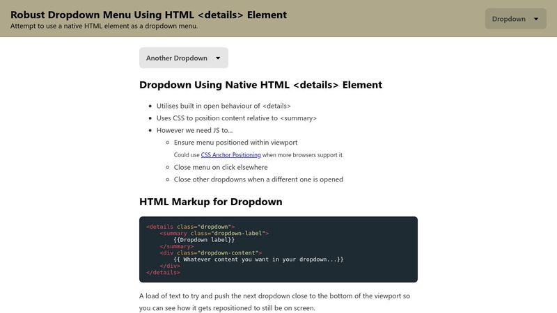 Robust Dropdown Menu Using HTML Element