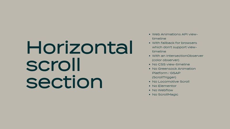 Horizontal scroll section using Javascript WAAPI, with fallback when not supported + Color observer.