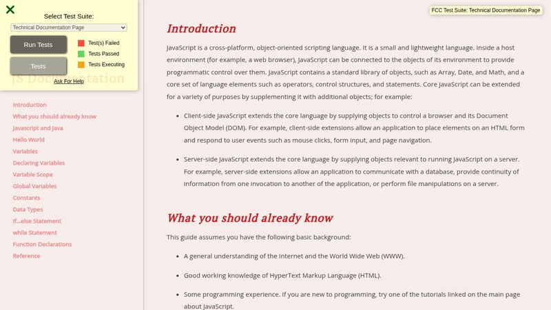 FreeCodeCamp - Responsive Web Design Projects - Build a Technical Documentation Page