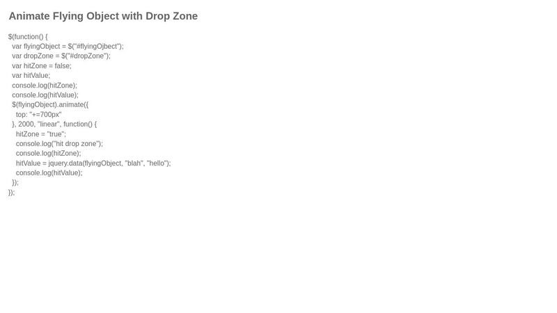 JQuery Flying Object with Drop Zone