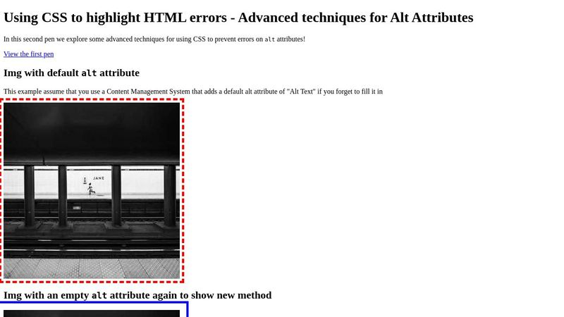 Using CSS to highlight HTML errors - Advanced techniques for Alt Attributes