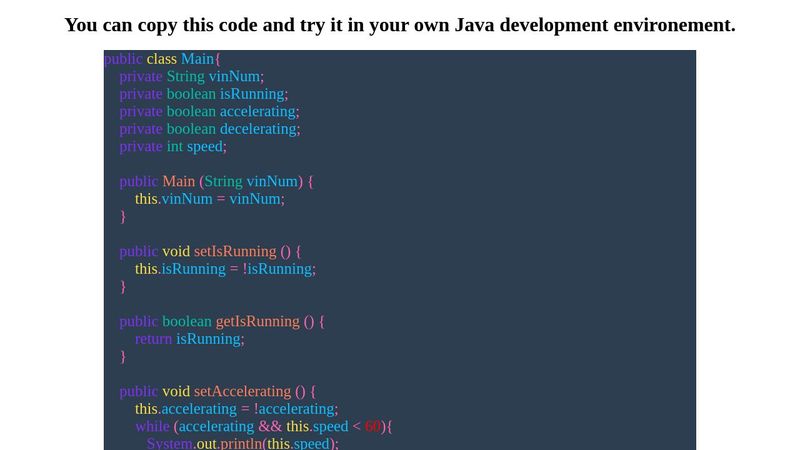 Java Car Class and Object Instance