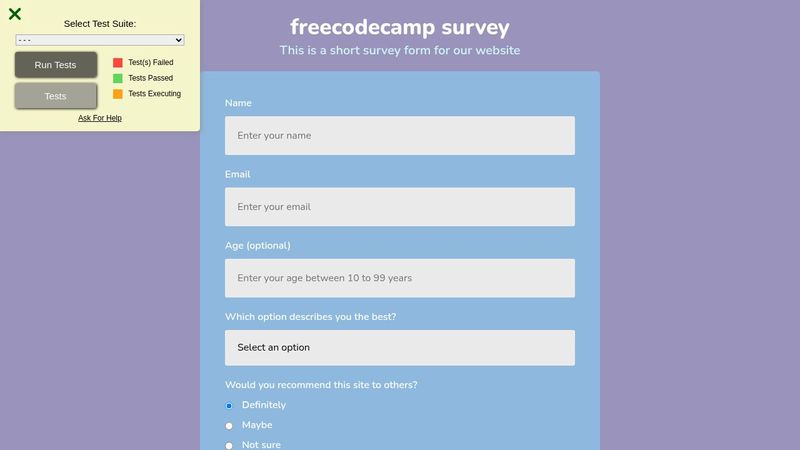 freecodecamp survey form