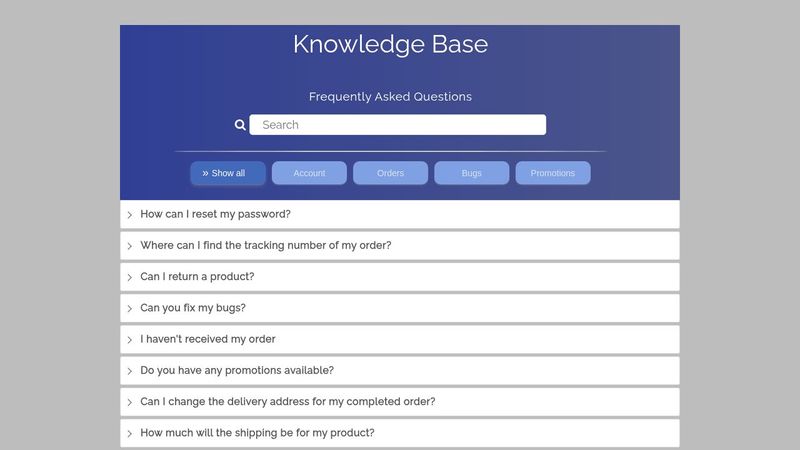 FAW list, search box, category filter and accordion with html, css and ...