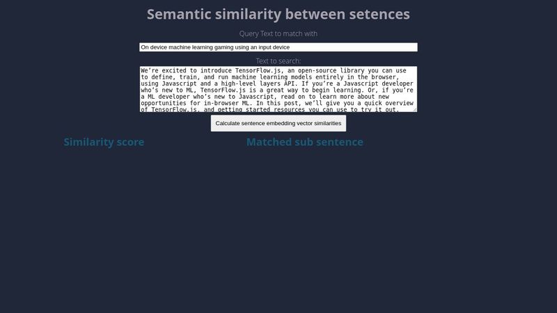 Web AI Universal Sentence Encoder semantic similarity demo