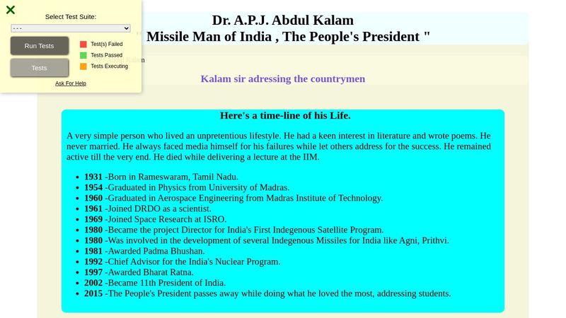 Tribute Page - A.P.J Abdul Kalam