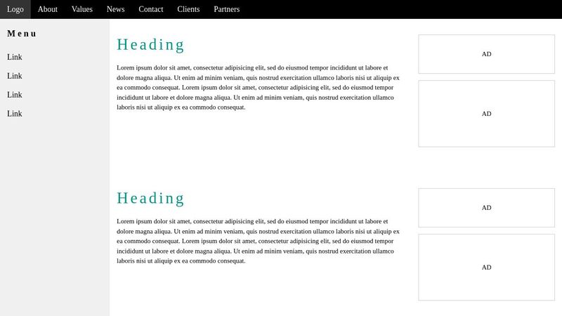 Responsive webpage template