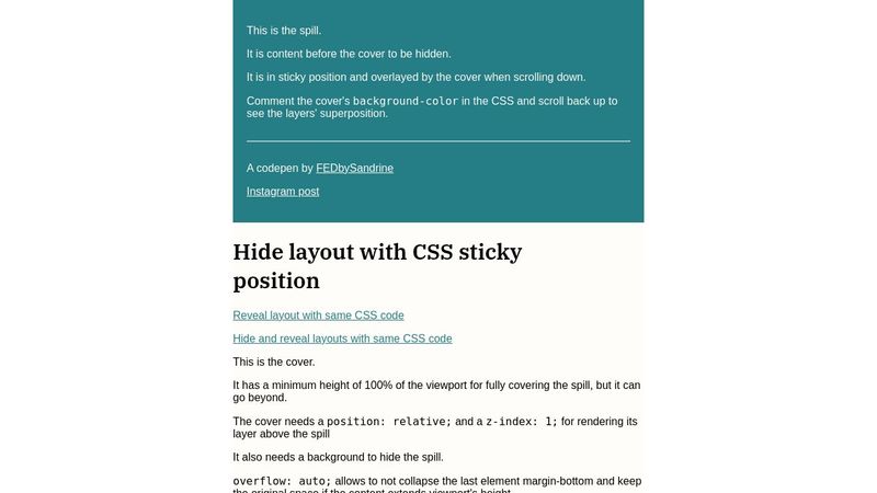 Hide layout with CSS sticky position