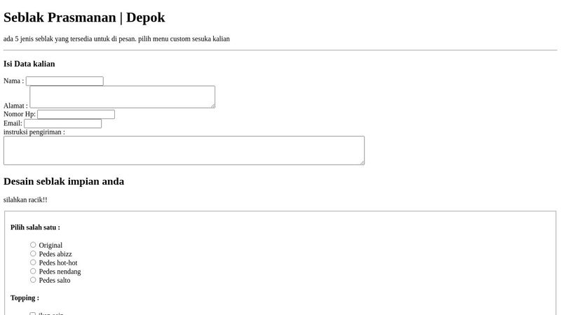 Form Pemesanan Seblak Cihuyyy