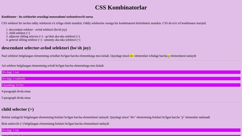CSS combinators