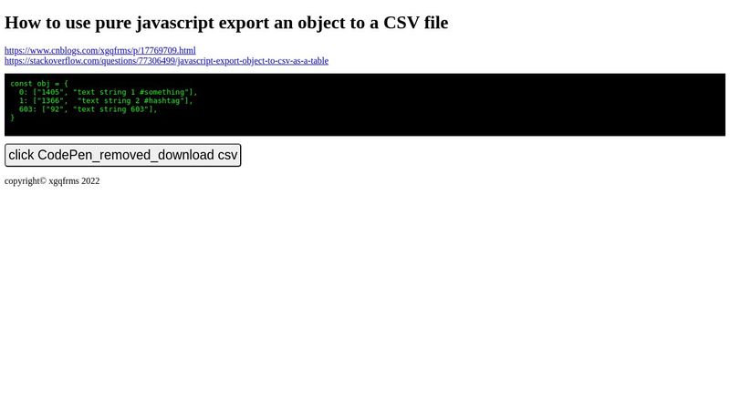 How to use pure javascript export an object to a CSV file