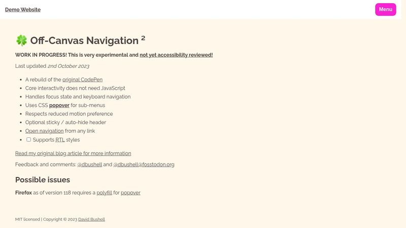 Off-Canvas Navigation ²