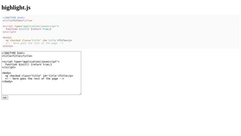 highlight.js - Escape HTML Tag Example
