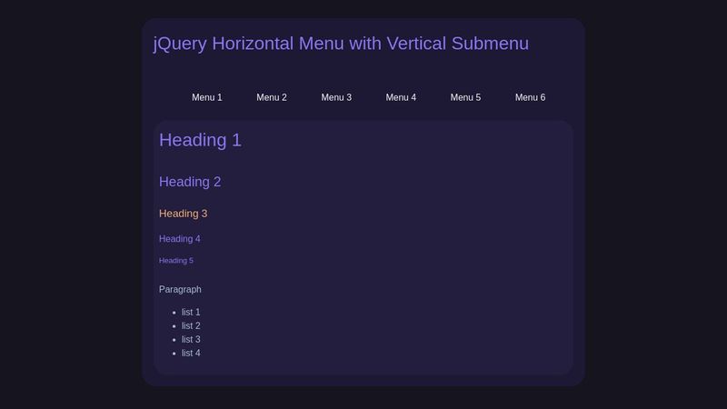 jQuery Horizontal Menu with Vertical Submenu