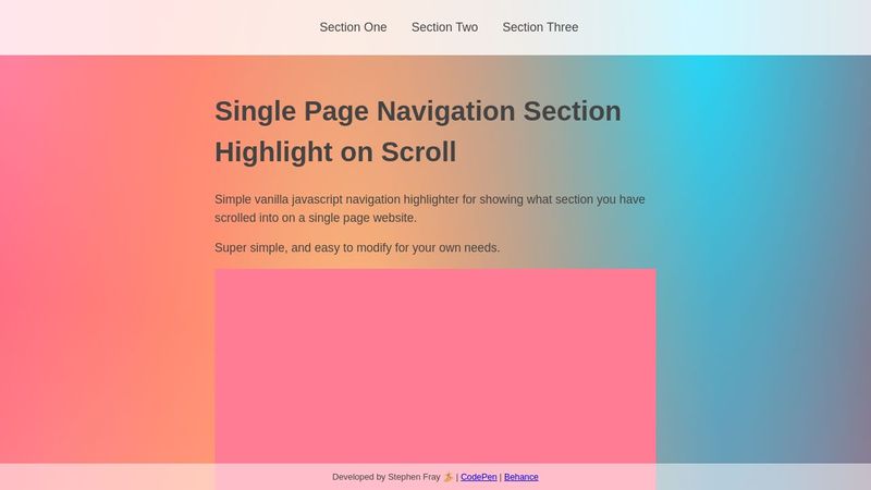 Single Page Navigation Section Highlight on Scroll