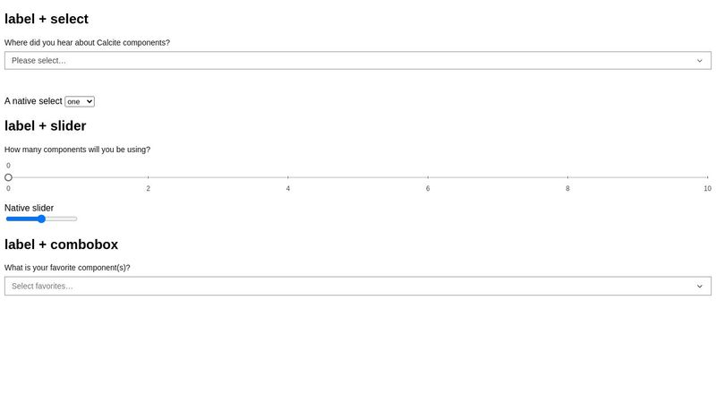 Form elements and label: select, slider, combobox