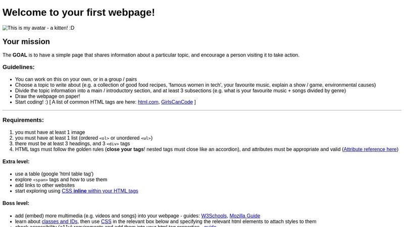 Creating your first HTML webpage