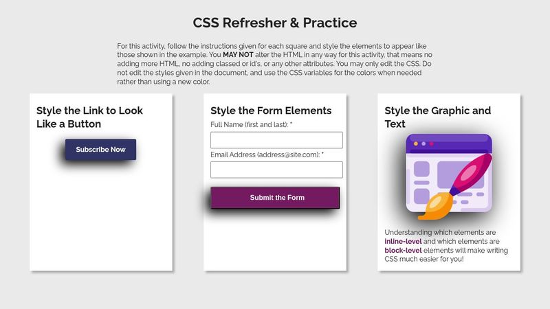 CSS Refresher and Practice - Mini Activity - STARTER - FORK
