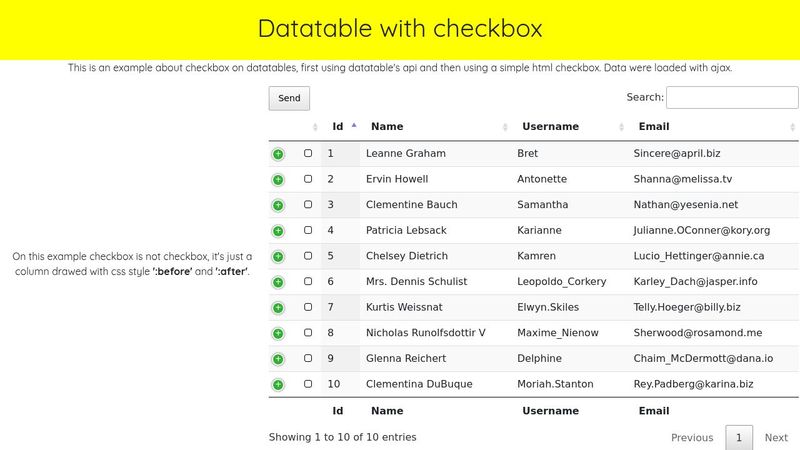 Datatable checkbox