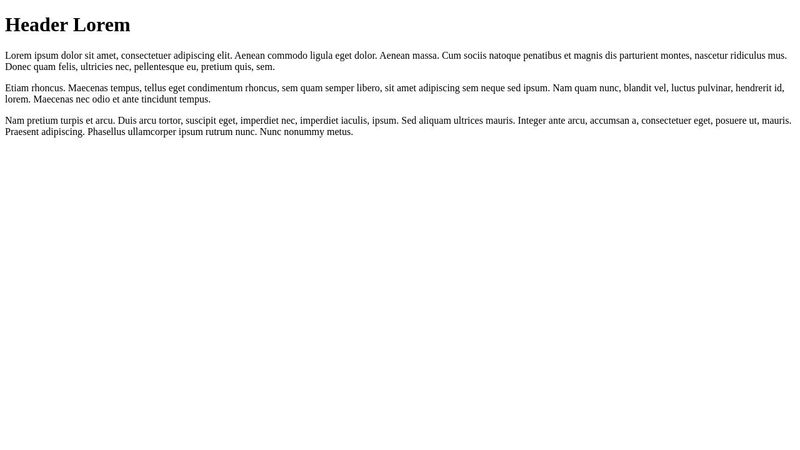 HTML structure Lorem ipsum webpage with HTML only.