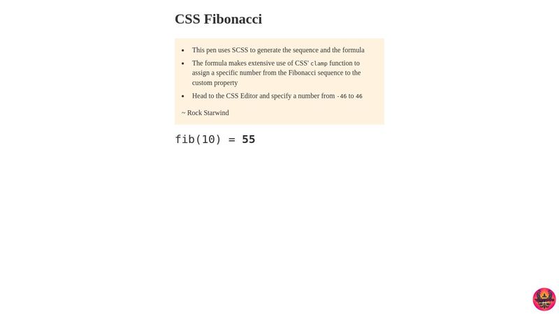 CSS Fibonacci Function (Sequence is generated through SCSS)