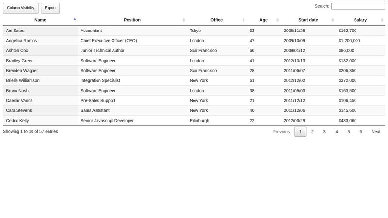 Datatable Colvis Responsive Column Selector Table Export 0970