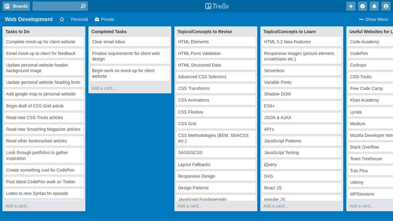 Trello Board Layout with CSS Grid & Flexbox