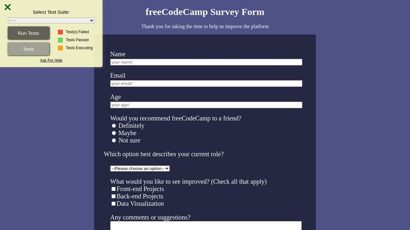 freeCodeCamp Survey Form