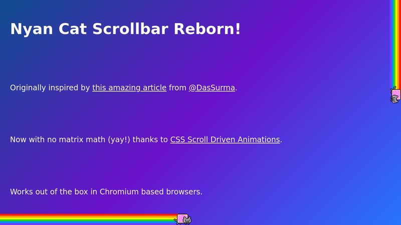 🌈 Nyan Cat Scrollbar Reborn! (CSS Scroll Driven Animations)