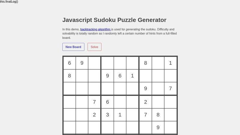 Javascript Sudoku Puzzle Generator