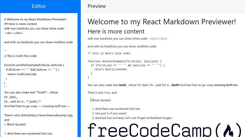 React Markdown Previewer!