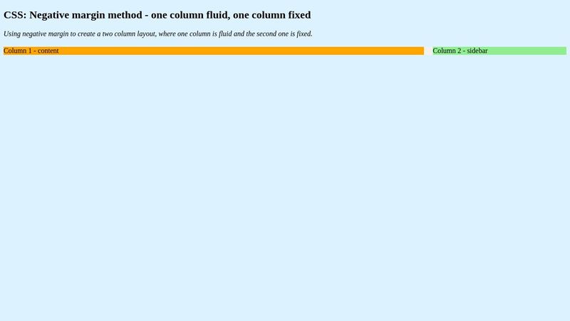 CSS: Negative margin method - one column fluid, one column fixed