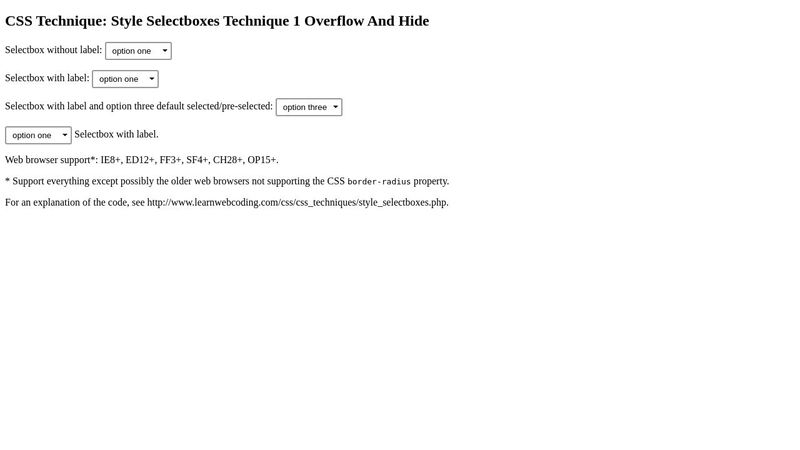 CSS Technique: Style Selectboxes Technique 1 Overflow And Hide